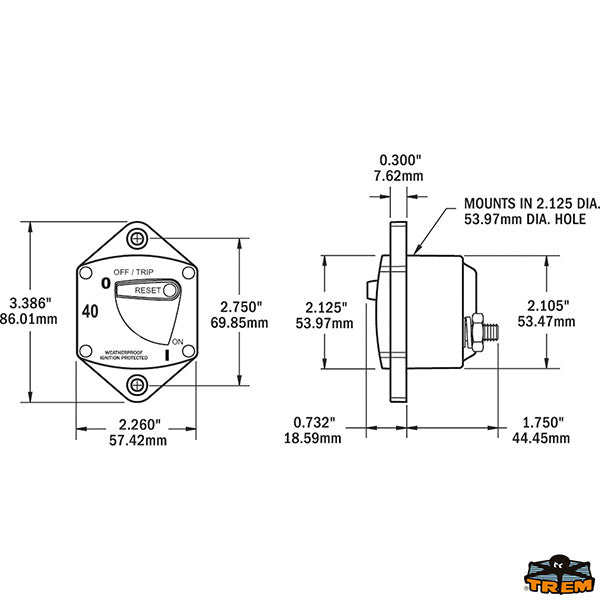 Round case heavy duty circuit breakers 150A - Model 7048B - Dimensions ...